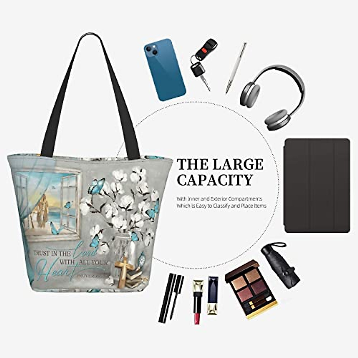 SENROLAN Bible Tote Bag Christian Reusable Shopping Tote Bag Inspirational Scripture Gift Bags For Women Mothers Day