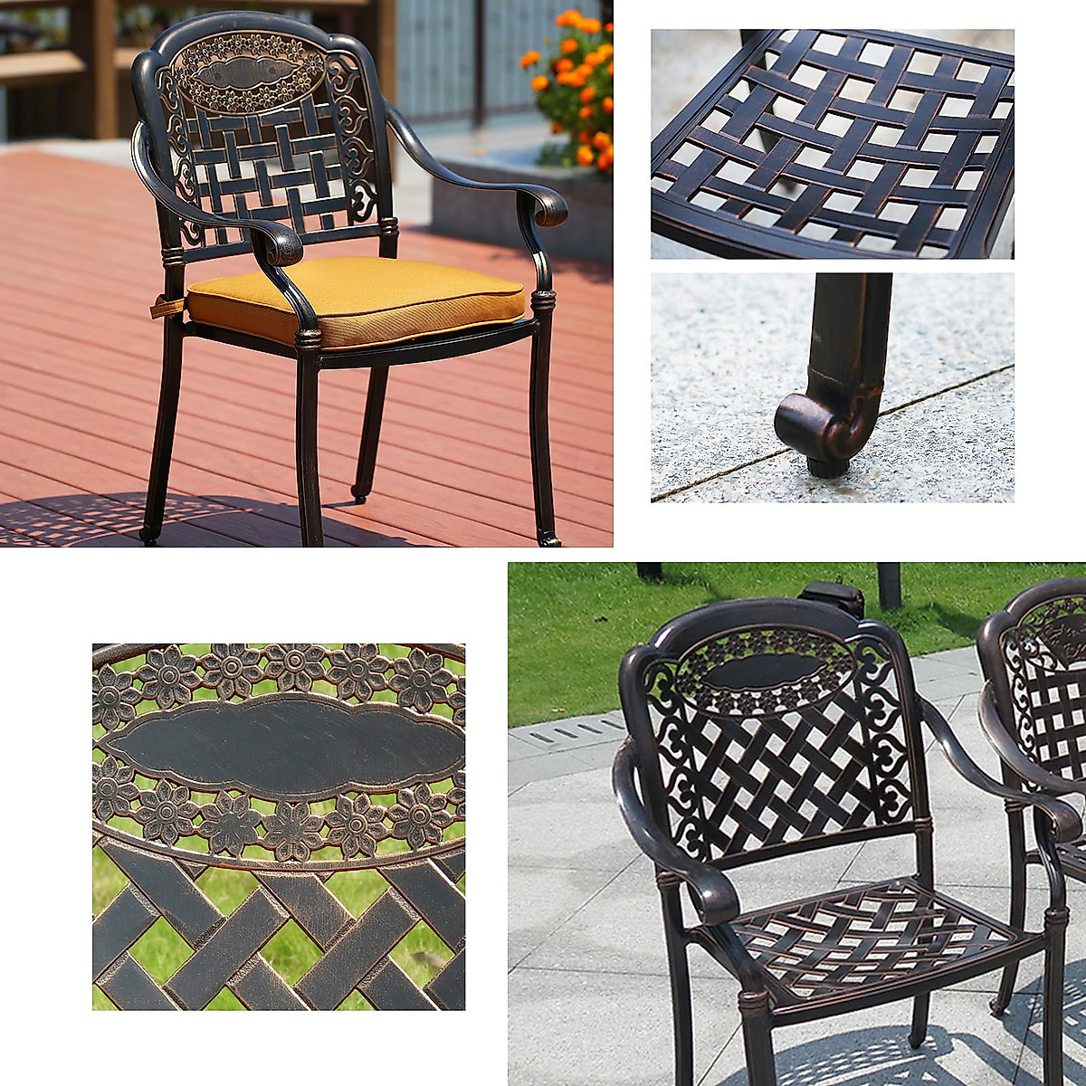 FAPOLITE Outdoor Dining Chair Cast Aluminum Patio Chairs Set of 2 All-Weather Patio Dining Chair with Adjustable Feet for Backyard Garden (B-Style Finland Chair)