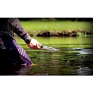 Kratos ZF9 Bowie Knife | Handmade | 13.25" Hardened High Carbon 440 Stainless Steel | 30-degree double bevel Edge | Wood Handle | Leather Sheath | Outdoor Hunting, Bushcraft, Boning, & Camping