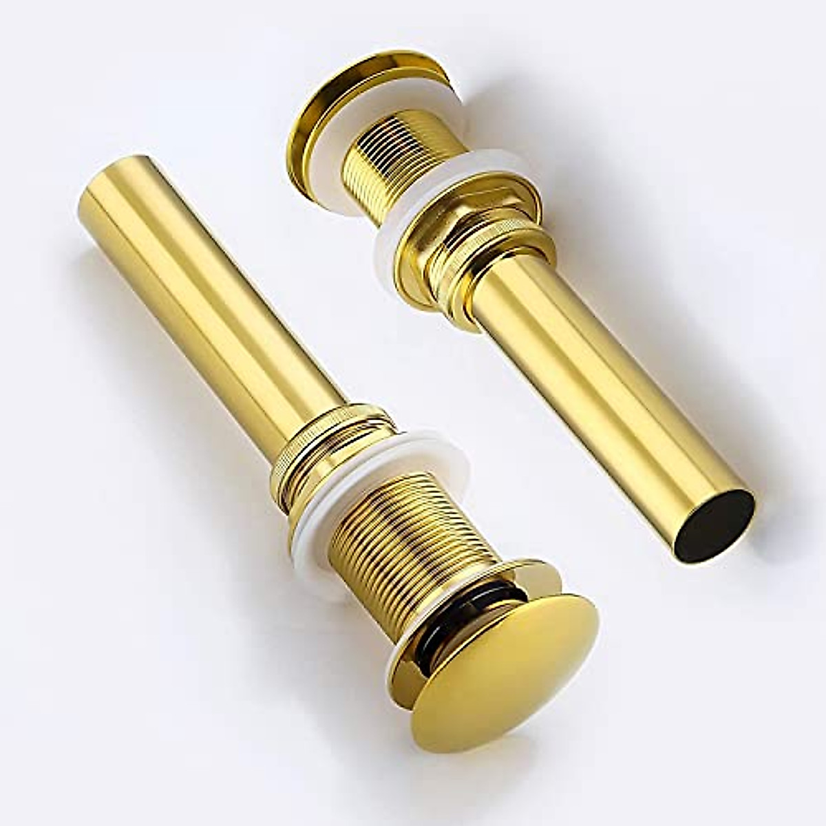 AZOS Bathroom Sink Drain Stopper Pop up Drain Without Overflow for Vessel Sink Lavatory Vanity, Brass Polished Gold Anti-Clogging Drain