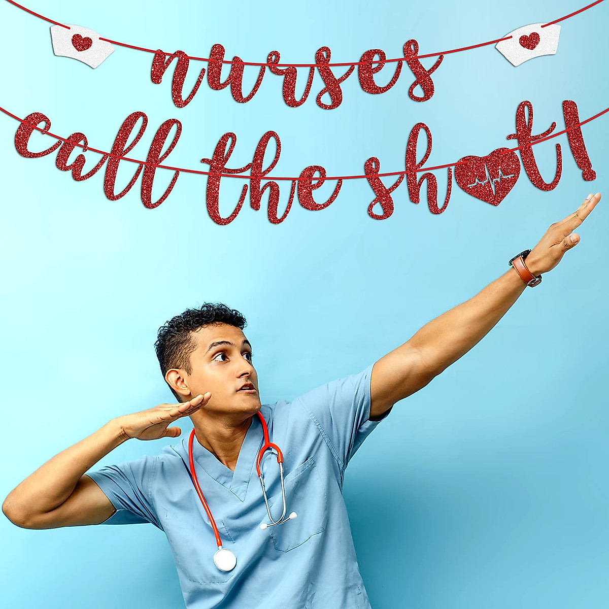 Nurses Call the Shots Banner, Future Nurse Graduate Bunting Sign, Nursing School Survivor, Medical School Graduation Party Decorations Supplies, Red Glitter