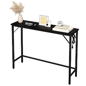 IDALHOUSE Narrow Console Table, Black Sofa Table with Outlets, Behind Couch Table for Living Room, Hallway Table for Entryway-Black