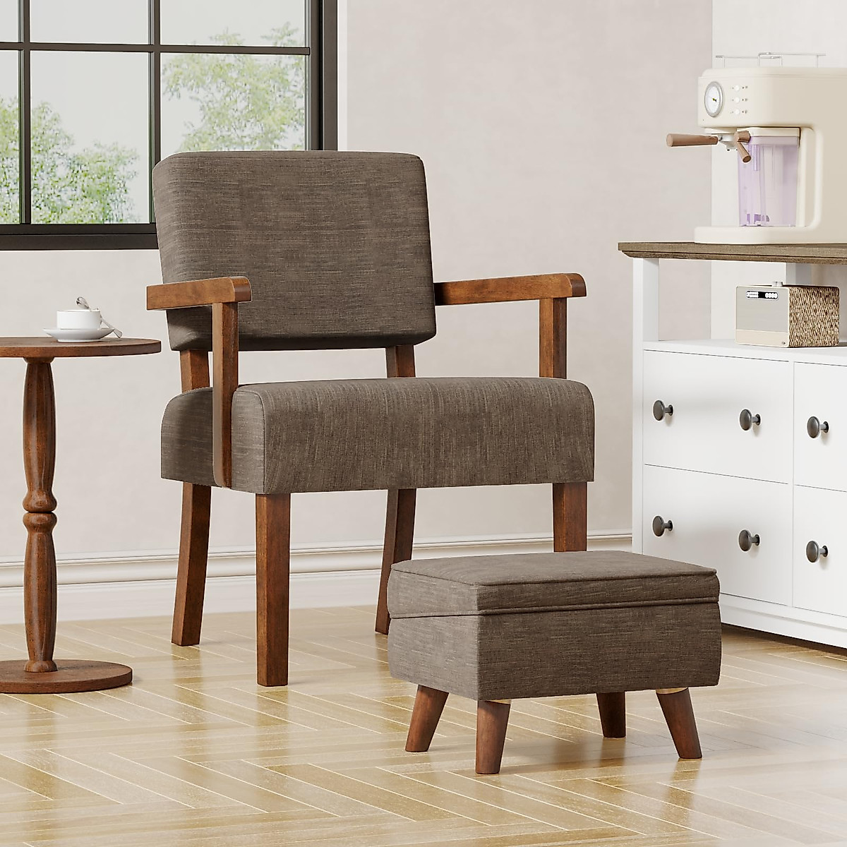 FAGAGA Accent Chair Set of 2 with Table, Living Room Chairs with Soft Seat & Armrests for Living Room Bedroom Reading Room Waiting Room (Brown), (AC01)