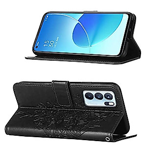 ONV Wallet Case for Oppo Reno 6 Pro 5G - Butterfly Embossed Phone Case with Card Holder Lanyard Stand Case Leather Magnetic Closure Flip Cover for Oppo Reno 6 Pro 5G [by] -Black