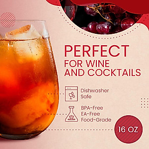 YO BISTRO Unbreakable Stemless Wine Glasses | Set of 12 | 100% Tritan Shatterproof Plastic | 16 Oz | Dishwasher Safe