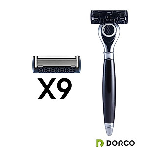 DORCO Pace Classic - Seven Blade Razor System with Pivoting Head and Premium Handle- 9 Pack (1 Handle + 9 Cartridges)