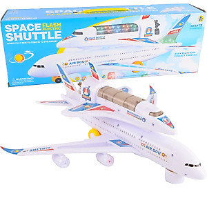 Electric Airplane Space Shuttle Carrier Transporter Bump and Go Kids Action Toy - Big Model Jumbo Jet with Flashing 3D Lights and Realistic Aircraft Plane Sounds