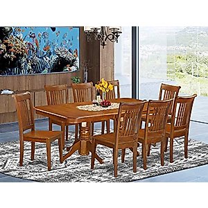 East West Furniture NAPO9-SBR-W 9 Piece Kitchen Table Set Includes a Rectangle Dining Table with Butterfly Leaf and 8 Dining Room Chairs, 40x78 Inch, Saddle Brown