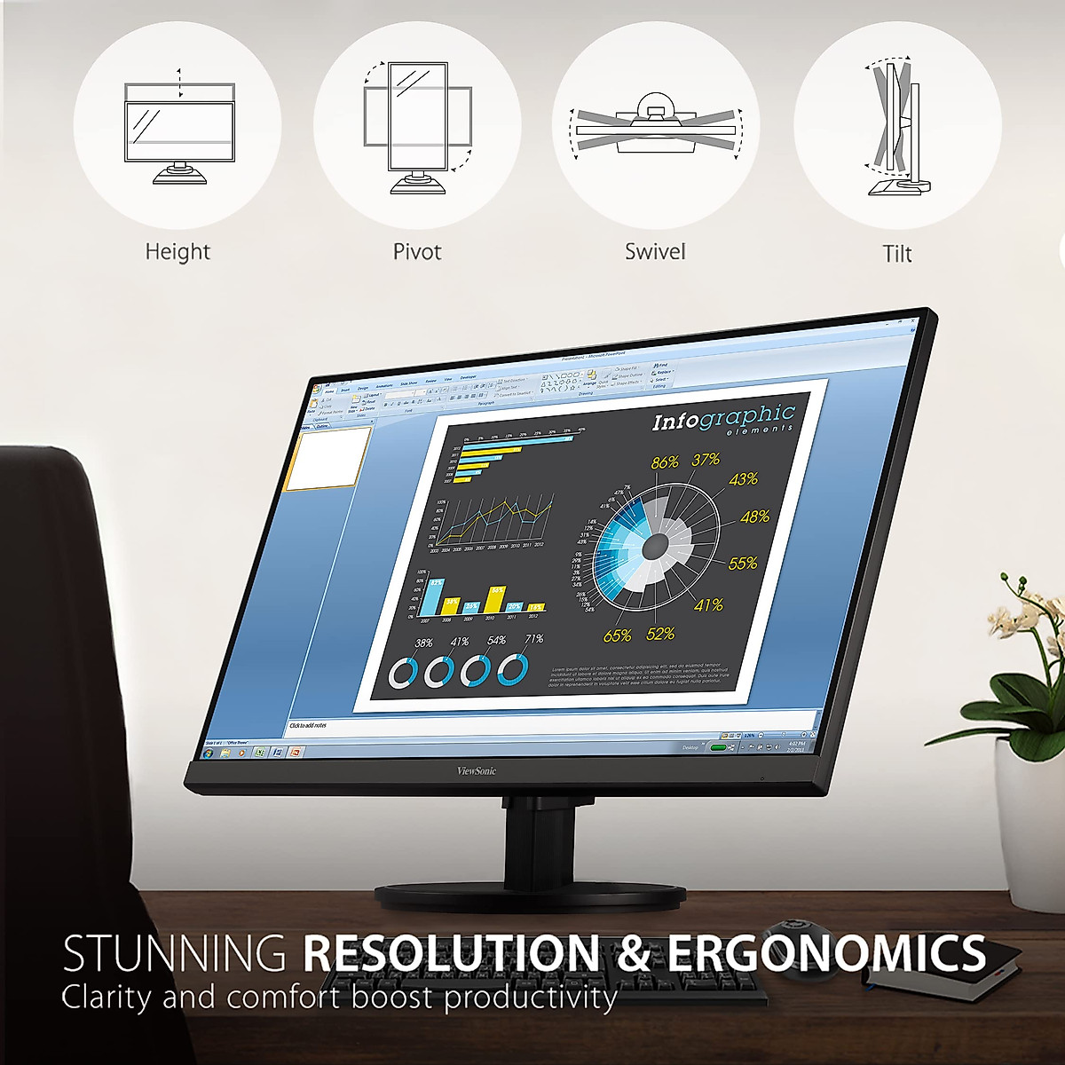 ViewSonic VA2447-MHJ 24" 1080p Monitor with Advanced Ergonomics, FreeSync, 100Hz, Ultra-Thin Bezel, Eye Care, HDMI, VGA (Renewed)