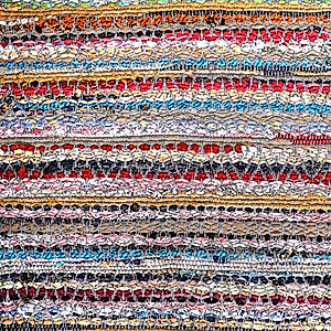 100% Cotton Rag Rug 24x36 - Multicolor Chindi Rug - Hand Woven & Reversible for Living Room Kitchen Entryway Rug -Multi Color