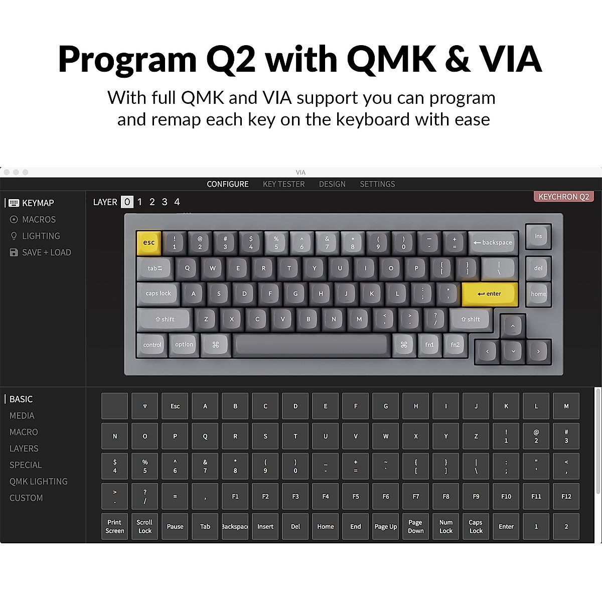 Keychron Q2 Wired Custom Mechanical Keyboard, QMK/VIA Programmable Macro, Full Aluminum, Hot-Swappable Gateron G Pro Red Switch, 65% Layout Double Gasket Compatible with Mac and Windows - Grey
