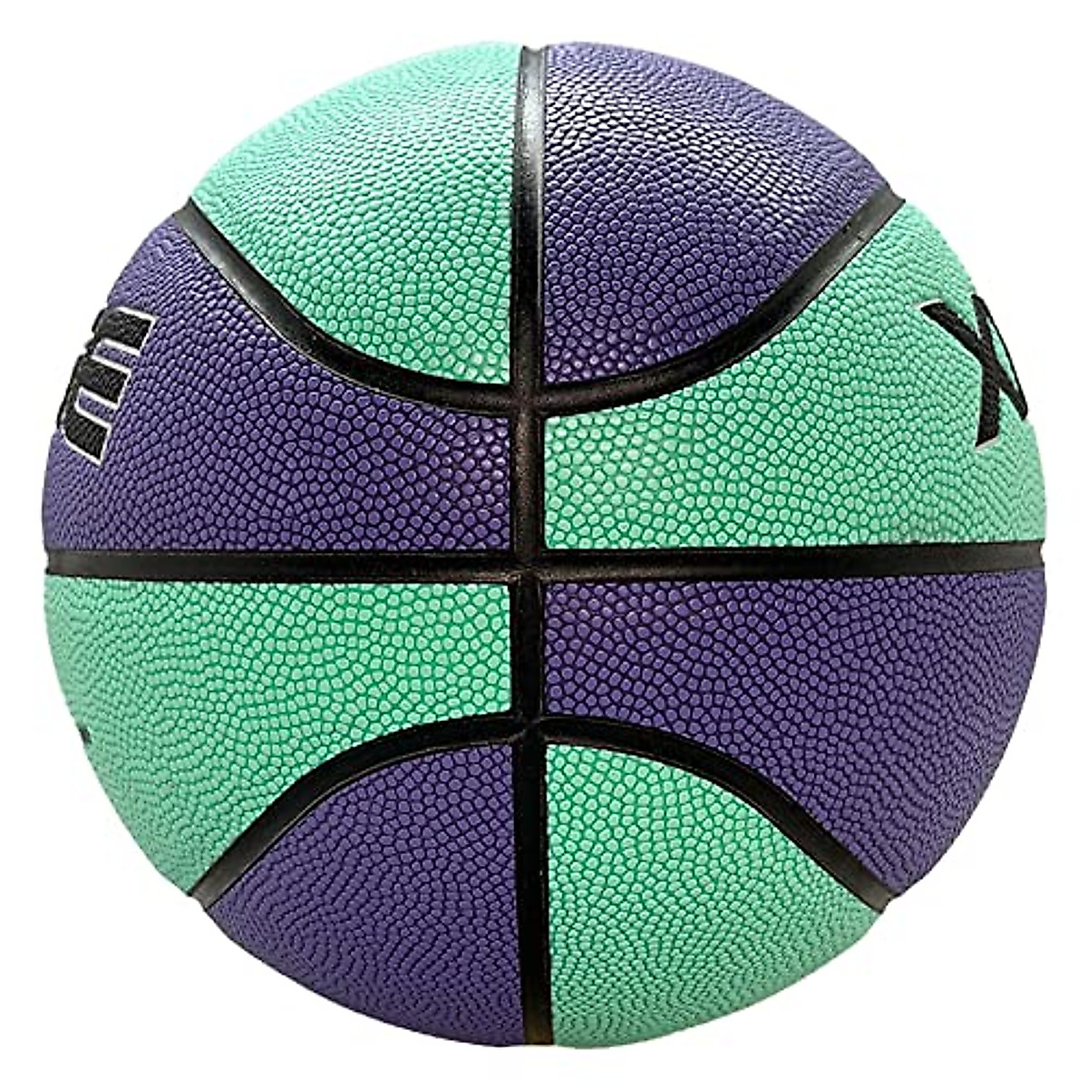 XEDGE Basketball Size 5/6/7 Composite Leather Street Basketball Indoor Outdoor Game Ball with Needle,Pump and Carry Bag (Green & Purple, Size 6)