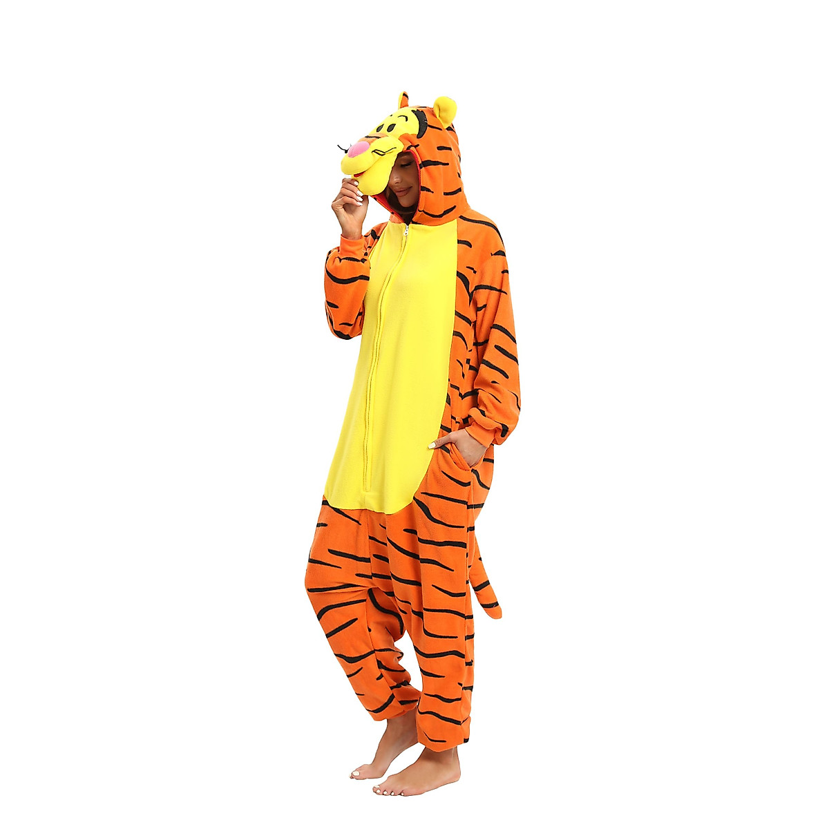 BGOKTA Halloween Animal Onesie Pajamas for Adults Stitch Costume Cosplay Homewear One Piece