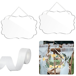 AHANDMAKER 2 Pcs Clear Acrylic Hanging Sign 7.87"x11.8" Wedding Chair Signs Reserved Seating Signs DIY Blank Names for Wedding Dinner Parties, Food Signs, Banquet Events