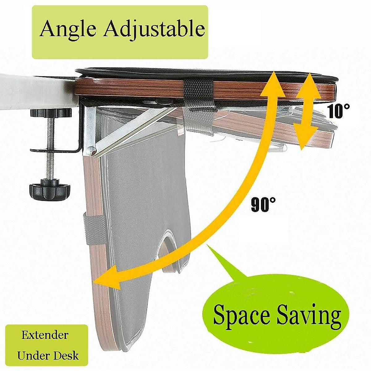 FUZADEL Ergonomic Desk Extender Clamp On Desk Extension Forearm Arm Rest Office Adjustable Mouse and Keyboard Tray Tilted Table Mount Armrest Shelf Stand Computer Elbow Arm Support Pad Under Desk