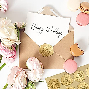 Whaline 500Pcs Gold Embossed Envelope Seals with Love Wax Looking Seal Wedding Stickers Self-Adhesive Envelope Label Foil Stickers for Baby Shower Invitation Party Favor Gift Packaging Greeting Card