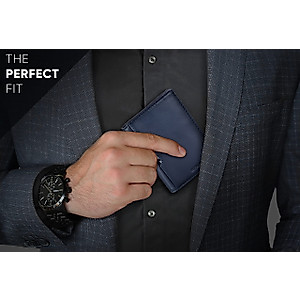 SERMAN BRANDS - Wallets for Men Slim Mens leather RFID Blocking Minimalist Card Front Pocket Bifold Travel Thin (Luxe Blue 5.0)