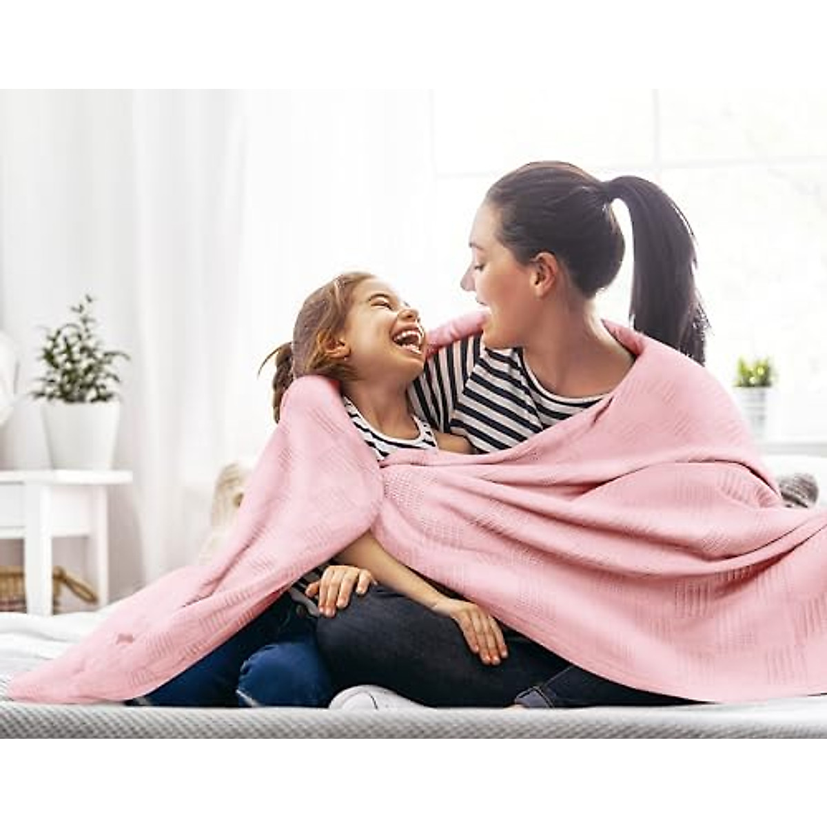Utopia Bedding Dusky Pink 100% Cotton Blanket [Queen Size - 90x90 Inch] 350GSM Lightweight, Soft and Breathable Thermal Blanket for All Seasons