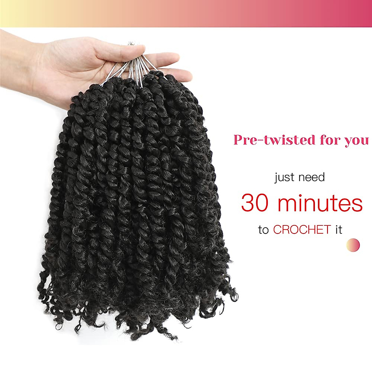 The BOHOBABE Crochet Passion Twist Hair Pretwisted 10 Inch Short Pre-looped Passion Twist Crochet Braiding Hair 8 Packs Natural Black Women Crochet Braids (1B)