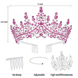 Velscrun Pink Crystal Birthday Tiara Crowns for Women Girls Elegant Princess Crown with Combs Birthday Girl Headband Sash Happy Birthday Party Decorations Birthday Gift Cake Topper Hair Accessories