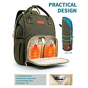 SofLiv Baby Diaper Bag Backpack Purse Sets Double Diaper Bags for Mom Dad, Stylish Baby Bags for Boys Girls with Changing Pad, Stroller Straps, USB Charging Port, Easy to Travel, (M, Army Green)