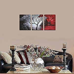 Wieco Art The Cloud Tree Wall Art Oil PaintingS Giclee Landscape Canvas Prints for Home Decorations, 3 Panels