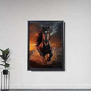 Majestic Black Stallion Galloping In The Clouds, Black Horse On Salt Flats, Canvas Print, Black Horse Print, Black Horse Wall Art, Canvas, Art Print