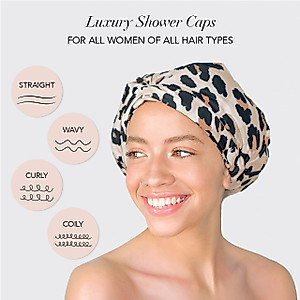 Kitsch Luxury Shower Cap for Women Waterproof - Reusable Shower Cap, Hair Cap for Shower, Waterproof Hair Shower Caps for Long Hair, Non-Slip Cute Shower Cap One Size, Chic Shower Bonnet - Leopard