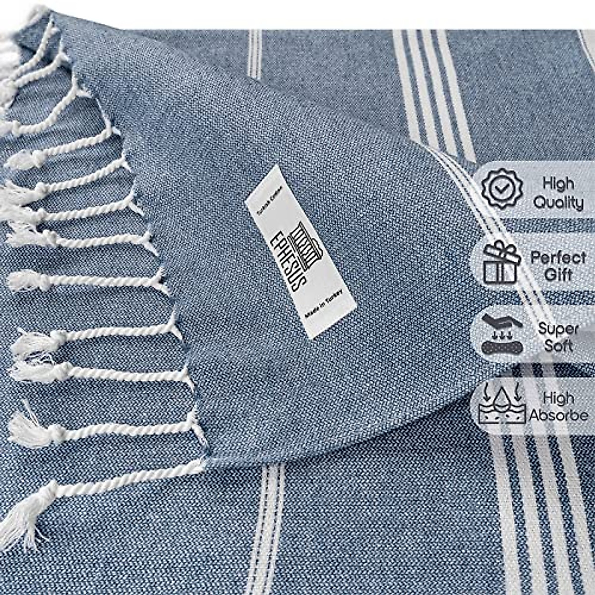 EPHESUS TOWELS Turkish Beach Towel - Turkish Cotton - 39x71 inch Oversized - Turkish Towel for Beach, Bath, Pool, Gym, Yoga - Prewashed, Lightweight, Quick Dry (Dark Blue, New Sultan Pack 1)