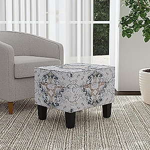 HomePop Home Decor |K7646-A862 | Upholstered Modern Rectangular Storage Ottoman | Hinged Lid Ottoman with Storage for Living Room & Bedroom, Antiqued Ebony Cream