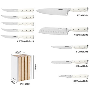 GOODA Knife Set with Block,11 Pieces High Carbon Stainless Steel Kitchen Knife set with Wooden Block,Dishwasher Safe Cooking Knives with Sharp Blade Forged Triple Rivet Ergonomic Handle