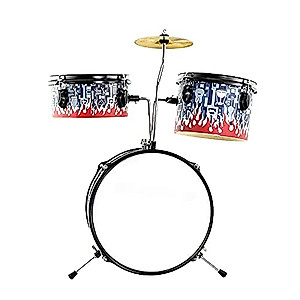 MUSICUBE Junior Drum Set, Kids Drum Set 10 inch 3-Piece with Adjustable Throne, Cymbal, Pedal & Hardwood Drumsticks, Fire Flower Painted Model
