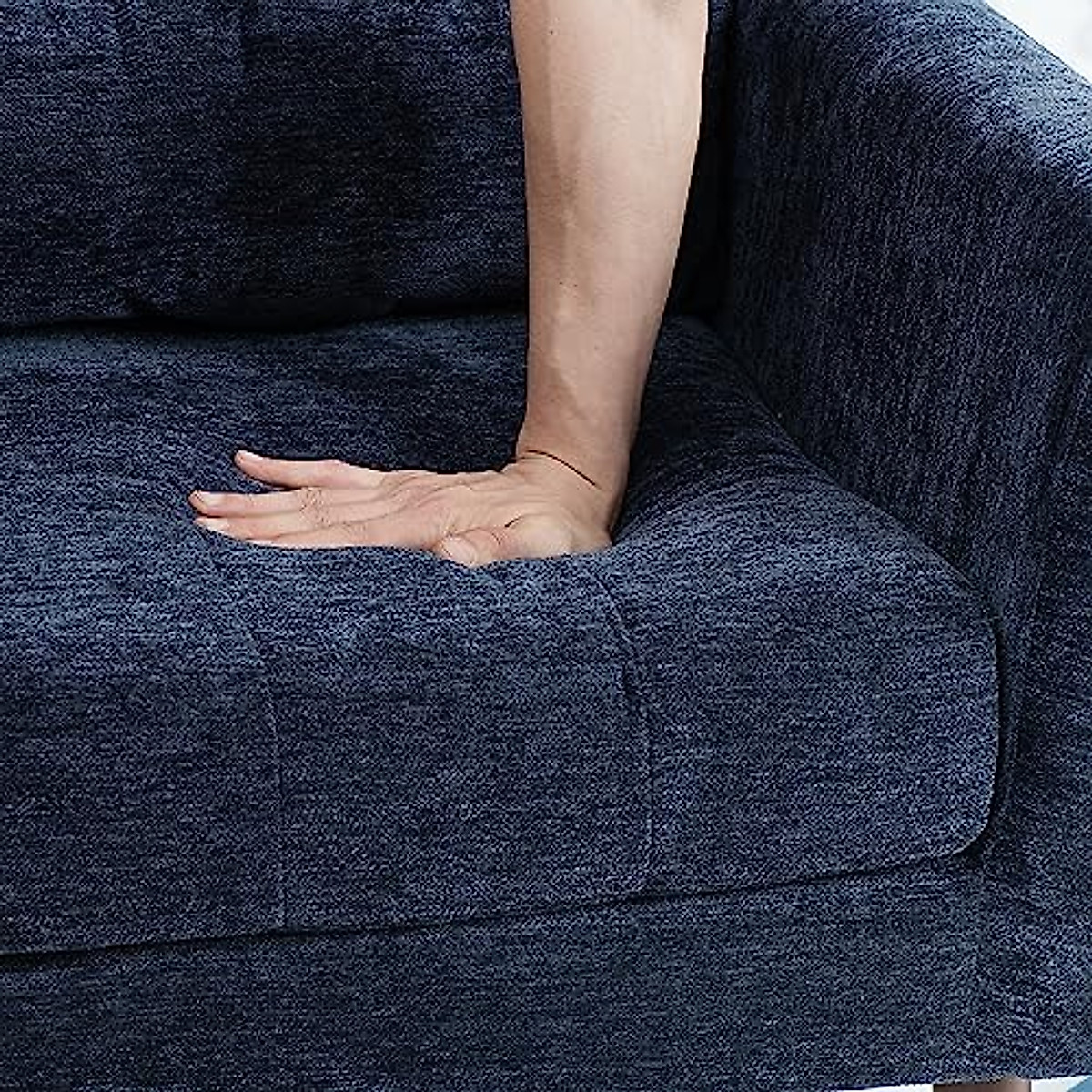 Livavege Mid Century Accent Chair with Wood Frame, Chenille Fabric Modern Upholstered Lounge Reading Living Room Armchair w/Waist Cushion, Comfy Single Sofa for Bedroom Sunroom, Dark Blue