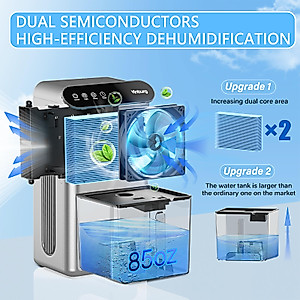 Dehumidifier for Home, 85 OZ Water Tank, (800 sq.ft.) Small Dehumidifier with Drain Hose for Bathroom Bedroom with Auto Shut Off, Timer, 7 Colors LED (Sliver)