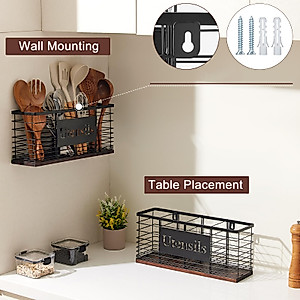 Yangbaga Utensil Holder for Kitchen Counter-Extra Large Kitchen Utensil Holder with 4 Compartments,Black Metal Cooking Utensil Organizer for Countertop ,Farmhouse Spatula Holder Caddy for Party