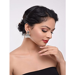 Efulgenz Silver Tone Jhumka Earrings for Women Oxidized Indian Earrings Boho Oxidized Traditional Temple Jhumka Jhumki Earrings for Women Indian Oxidized Jewelry