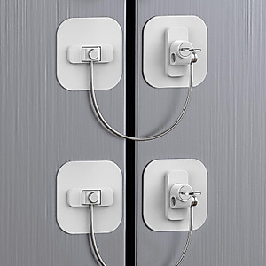 White Fridge Lock, 2 Pack Refrigerator Lock with 4 Keys, Fridge Locks for Kids Proof, Freezer Lock and Drawer Lock, No Tools or Drilling Required, Adult Safety Locks for Pantry, Freezer, and More