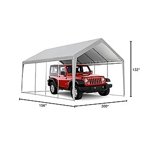 ACONEE Carport 13×25 FT Heavy Duty Car Canopy with Ventilated Windows, Removable Sidewalls & Zipper Doors, Portable Garage Boat Shelter Tent Outdoor, Waterproof All-Season Tarp for SUV, Car, Truck