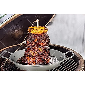 DOLAMOTY BBQ Vertical Skewer Pan Gyro Spit Shawarma Skewer Stand for oven, Al Pastor Skewer for Grill, El Pastor Hack for Tacos Al Pastor Chicken, Brazilian, Stainless Steel, with 8",10" stick