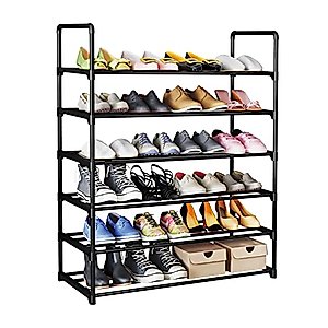 INGIORDAR Shoe Rack 6 Tier Metal Stackable Organizer Storage Shelf Hold 30-36 Pairs for Closet Entryway Bedroom, Black…