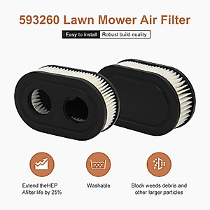 593260 Lawn Mower Air Filter Fit for 593260 798452 334404 Series Engine 550E 500EX 550EX 625 575EX 4247 5432 5432K 09P00 09P702 Lawn Mower Air Filter Mower Series Engine Accessories - 2 Pack