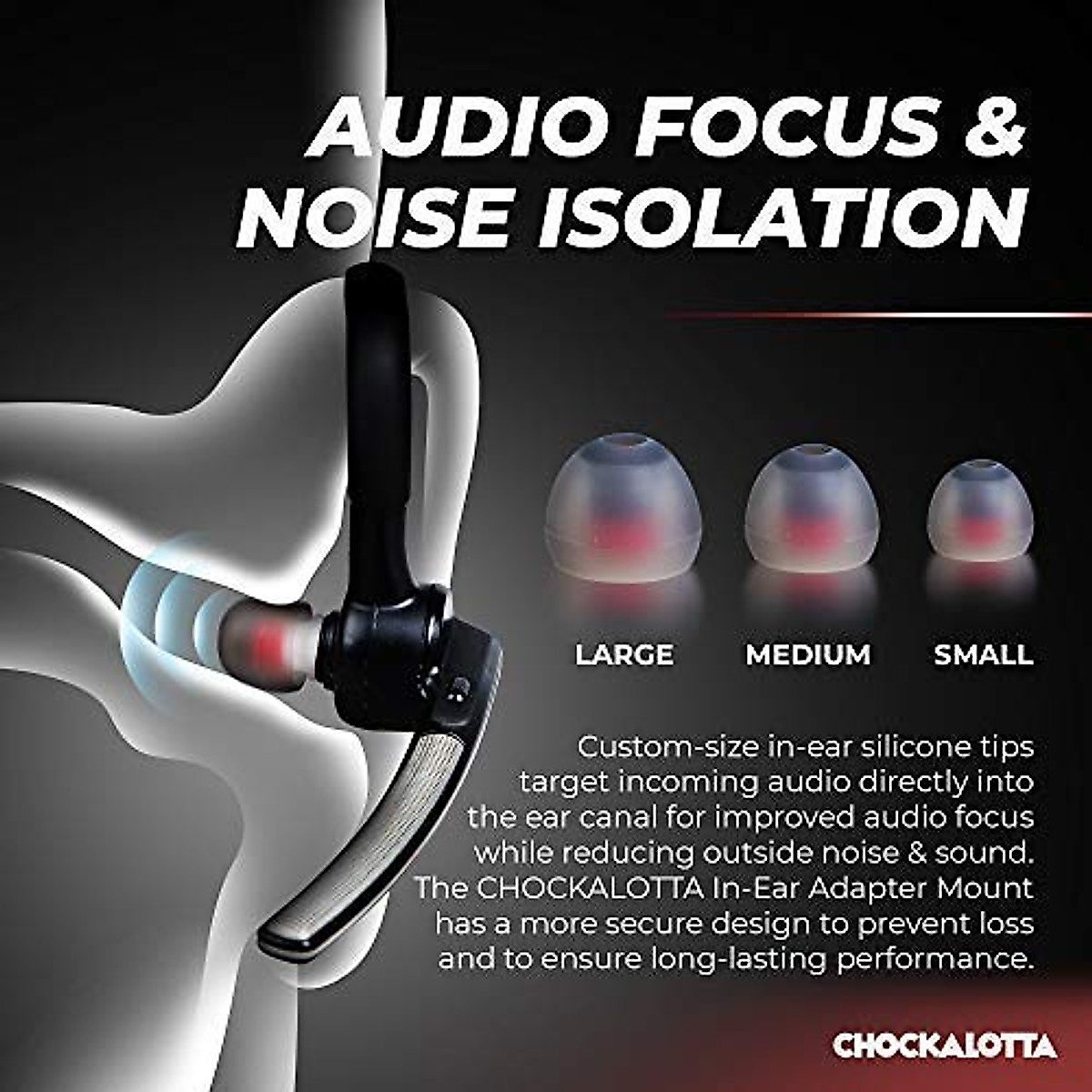 CHOCKALOTTA 1-Pack in-Ear Tip Adapter Mount Compatible with Plantronics Poly Voyager 5200 & Voyager Legend Headset (Includes 3-Piece S/M/L Silicone Ear Tips)