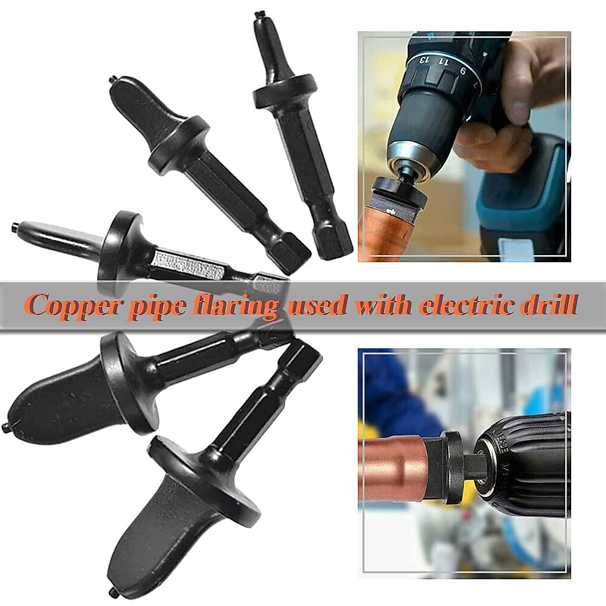 Bestgle 5 Pcs Swaging Tool Drill Bit Set, 1/4 Inch Hex Shank Copper Pipe Swagging Drill Bits Air Conditioner Tube Expander Flaring Tools Copper Pipe Swagging Flare Tools Copper Tubing Repairment Kit