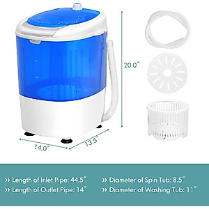 Mini Portable Washing Machine, 5.6 LBS Capacity Portable Washer and Spinner Combo with Spin Cycle Basket & Drain Hose, Semi-automatic Laundry Washer Machine for Apartment Dorm RV