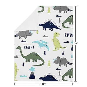 Sweet Jojo Designs Modern Dino Mod Dinosaur Baby Boy Receiving Security Swaddle Blanket for Newborn or Toddler Nursery Car Seat Stroller Soft Minky - Blue, Green and Grey