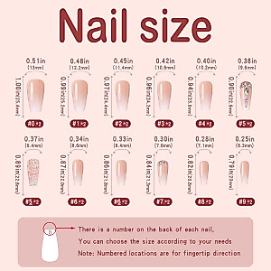 Yivaiks 24pcs Advanced Hand Made Glitter Gradient Pink Press on Nails Medium Length,Luxurious Crystal Gem Design Ballerina Long Coffin Fake Glue for Women Acrylic Perfect Accessory Banquets, Soirees, Parties(GD-004)