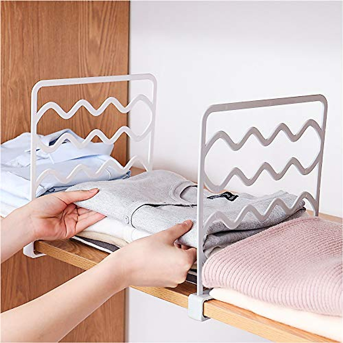 Hooshion Shelf Divider for Wood Closet, 6 Pack Plastic Shelf Dividers, Wood Closets Shelves Organizer and Separator for Kitchen Cabinet, Bookcases, Sweater, Towels and Hats Separators for Wood Shelf