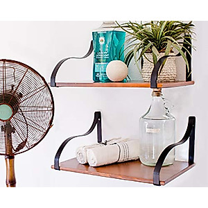 Floating Wall Shelves with Brackets, Solid Wood, Rustic Wall Mounted Large Shelving Storage, for Kitchens, Bathrooms, Bedrooms, Living Rooms, Farmhouse Wall Décor, 17" x 11", Set of 2