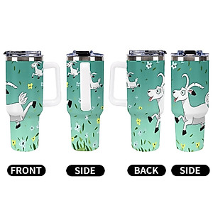 DWVSFJM Goat Frolic Insulated Tumbler 40 Oz Stainless Steel Double Wall Vacuum Travel Mug Large Capacity Car Cup Reusable Coffee Cup with Handle And Straw Lid Gifts White