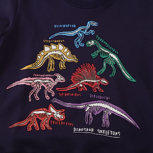 Toddler Boy Dinosaur Halloween Sweatshirts Dino Skeleton Glowing Shirts Long Sleeve T-Rex Bones Graphic Pullover Tops for Kids 4t/8154